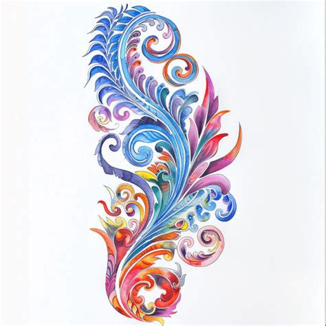 Watercolor Tattoo Sketch Of A Kalinga Pattern With Flowing Colors And A Translucent Effect