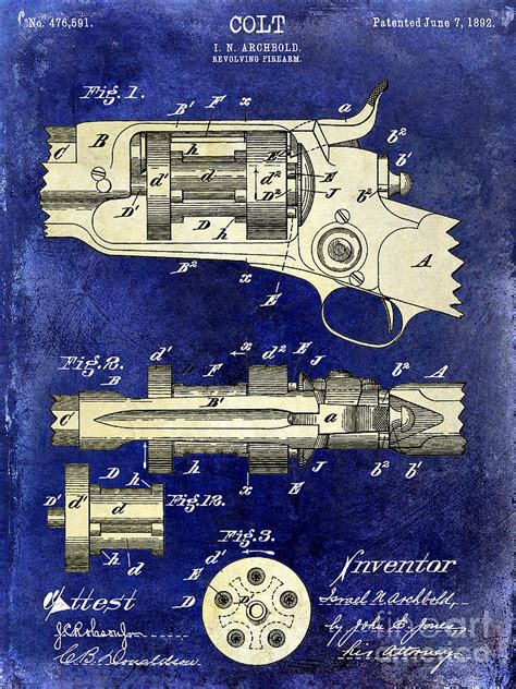 1892 Colt Patent Drawing Blue 2 Tone Photograph By Jon Neidert Pixels
