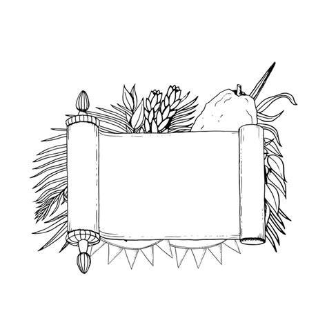 Sukkot Horizontal Banner Template With Blank Torah Scroll And Holiday