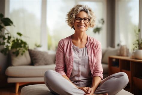 Premium Photo A Woman In Glasses Sits Down And Makes Eye Contact With