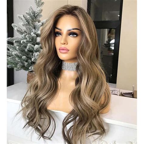 Ash Blonde Highlight Wavy 13x4 Lace Front Wig With Dark Roots Glueless