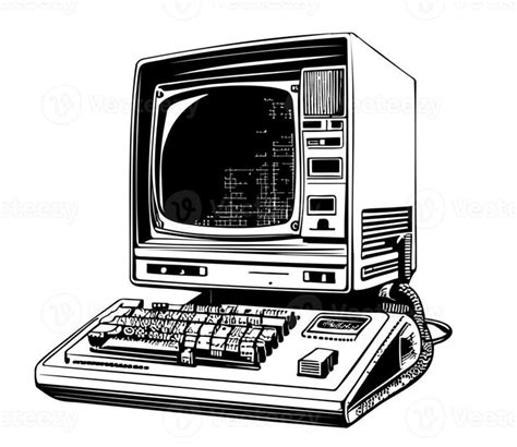 Computer Retro Hand Drawn Sketch Vector Illustration Computer