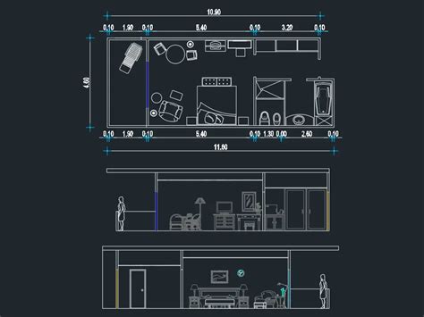 Habitación De Hotel En Dwg 18632 Kb Librería Cad