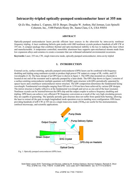 Pdf Intracavity Tripled Optically Pumped Semiconductor Laser At 355 Nm