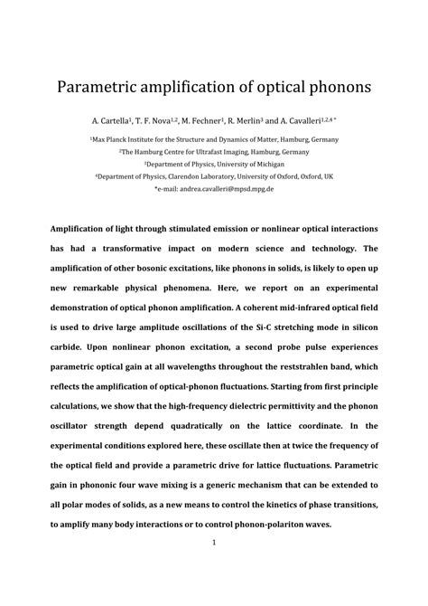 Pdf Parametric Amplification Of Optical Phonons