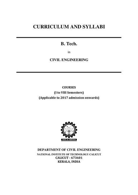 BTech Civl Syllabus 2017 nitc - Warning: TT: undefined function: 32 CURRICULUM AND SYLLABI B ...