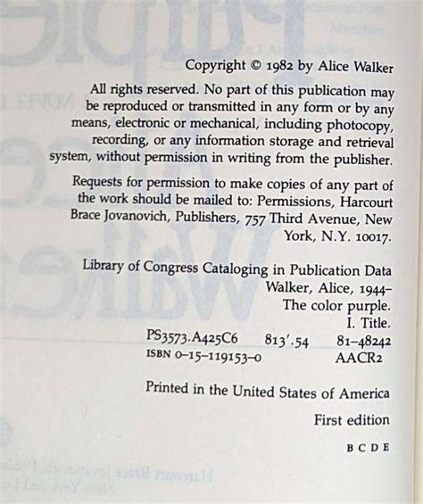 The Color Purple Alice Walker 1982 1st Edition Rare