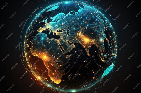 Premium Ai Image Global Connections Digital Globe With Glowing Lines