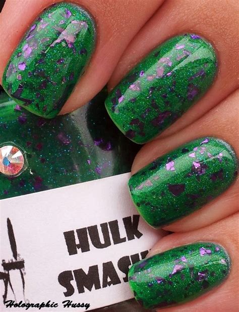 Holographic Hussy Girly Bits Hulk Smash Nails Bright Nail Art
