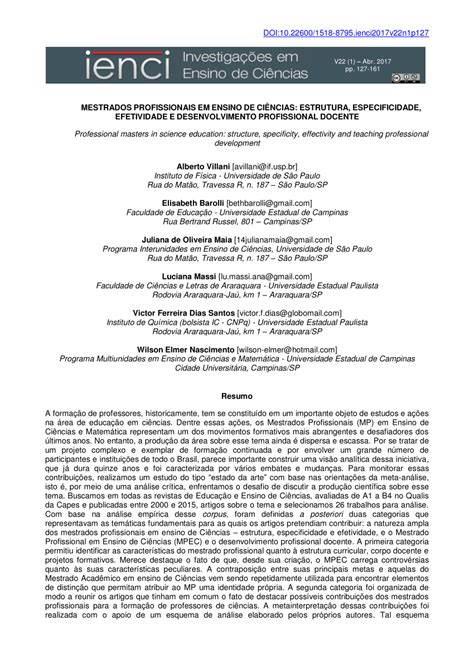 Pdf Mestrados Profissionais Em Ensino De CiÊncias Estrutura