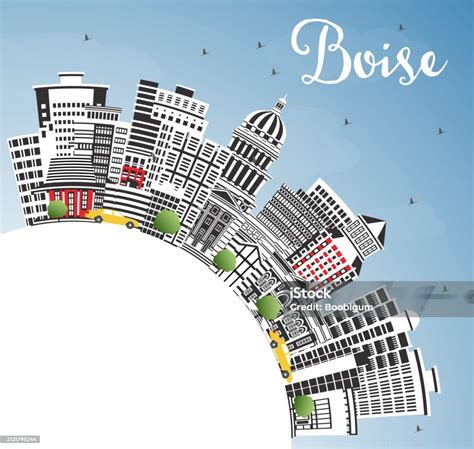 보이시 아이다호 시티 스카이라인 컬러 건물 푸른 하늘 및 복사 공간 미국 보이시 랜드마크가 있는 도시 풍경 현대 건축과 비즈니스