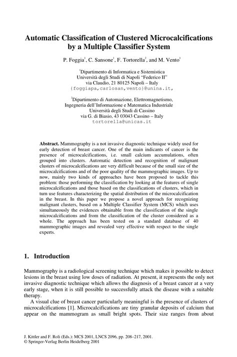 Pdf Automatic Classification Of Clustered Microcalcifications By A