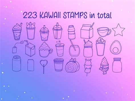 220 Procreate Kawaii Stamp Brushes Cute Doodle Stamps Etsy