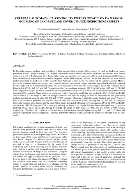 Pdf Cellular Automata Ca Contiguity Filters Impacts On Ca Markov Modeling Of Land Use Land