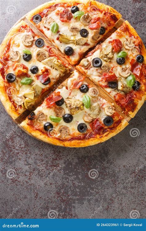 Fresh Homemade Italian Pizza Capricciosa With Tomato Sauce Mozzarella