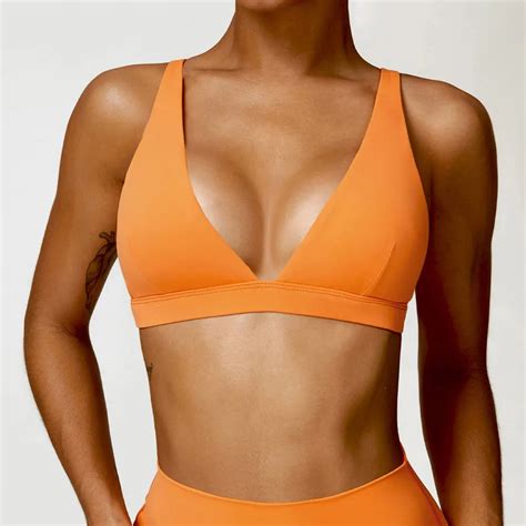 Deep V Thin Nylon Sports Bras Women Push Up Wireless Sleepwears Gym