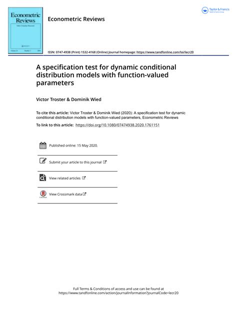 pdf a specification test for dynamic conditional distribution models