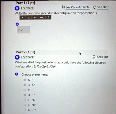 Solved Part 1 1 Pt Feedback See Periodic Table See Hint Write The Complete Ground State