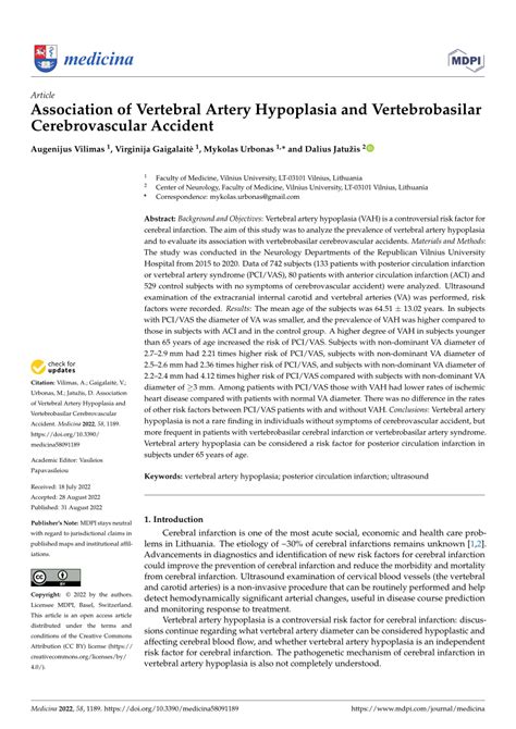 Pdf Association Of Vertebral Artery Hypoplasia And Vertebrobasilar