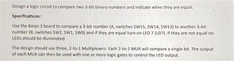 Solved Design A Logic Circuit To Compare Two 3 Bit Binary Chegg