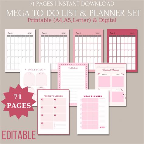 To Do List Bundle Pink To Do List Planner Pink Weekly Etsy