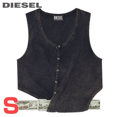 【楽天市場】★diesel ディーゼル レディース★ベルト付き ヴィンテージ加工 ストレッチ ノースリーブリブカットソー【t Holder】【サイズs】【ブラック】die L T F4 696