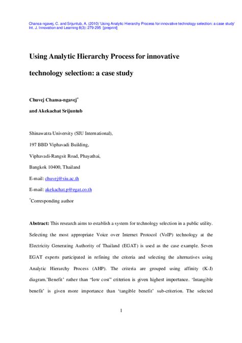 pdf using analytic hierarchy process for innovative technology