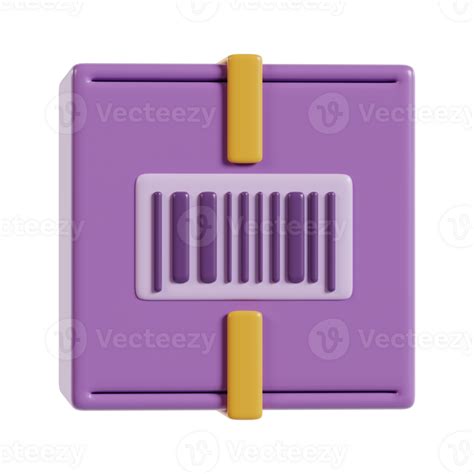 A Purple Square Container With A Barcode Design And Yellow Clips For