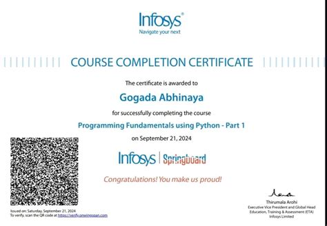 gogada abhinaya on linkedin python programming infosysspringboard