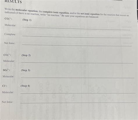 Solved Write The Molecular Equation The Complete Ionic Chegg