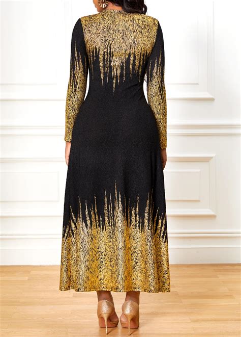 ROTITA Black Hot Stamping Round Neck Ombre Dress Rotita USD 34 98