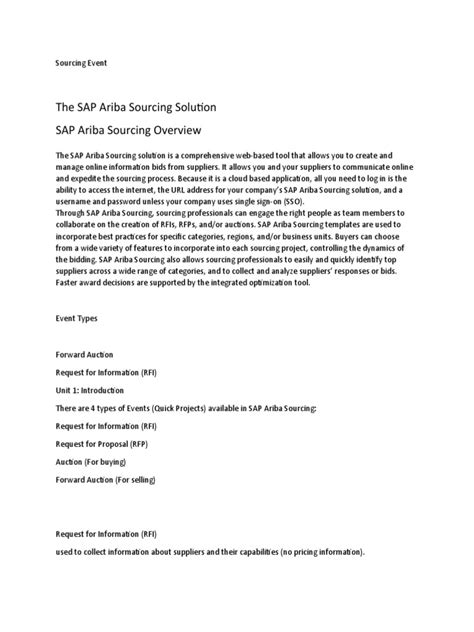 The Sap Ariba Sourcing Solution Sap Ariba Sourcing Overview Pdf Auction Request For Proposal