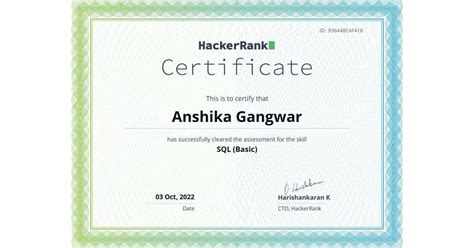 Anshika Gangwar On Linkedin Hackerrank Skill Certificate