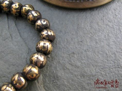 Om Mani Padme Hum Mantra Etched Brass Beads Bracelet Mala Japa Mala Bead