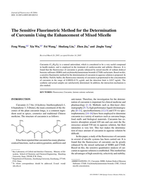 Pdf The Sensitive Fluorimetric Method For The Determination Of Curcumin Using The Enhancement