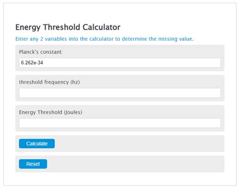 Energy Threshold Calculator Calculator Academy