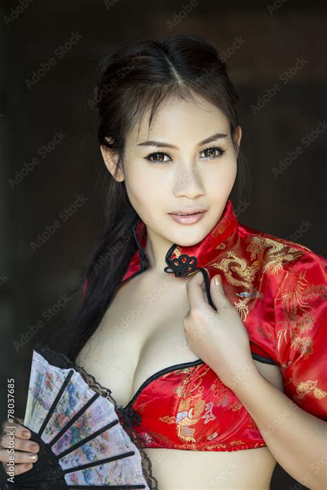 Sexy Chinese Woman Red Dress Traditional Cheongsam Stock Photo Adobe Stock