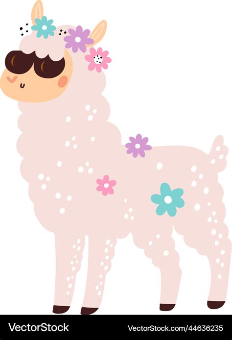 Cool Alpaca Character Cute Llama In Color Flowers Vector Image