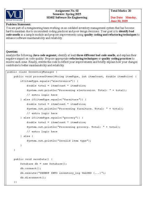Se602 Spring 2025 Assignment 02 Code Smells And Refactoring Techniques