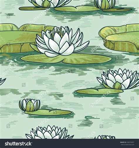 Seamless Pattern Water Lilies Water Sketch Stock Vector Royalty Free