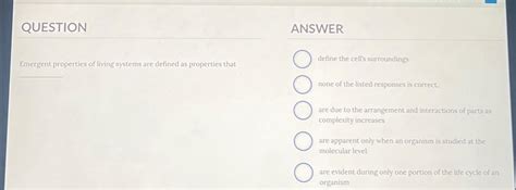 Solved Questionansweremergent Properties Of Living Systems