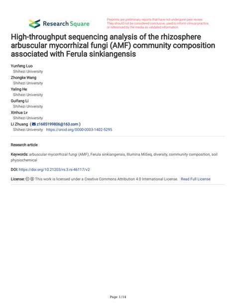Pdf High Throughput Sequencing Analysis Of The Rhizosphere Arbuscular