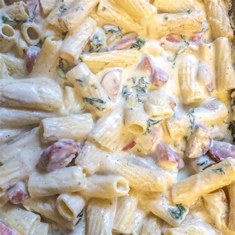 Baked Rigatoni With Bechamel Sauce And Garlic Sauteed Spinach Baked