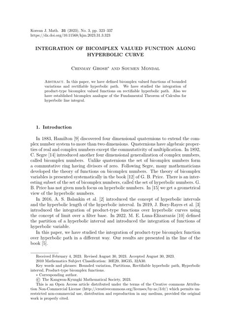 Pdf Integration Of Bicomplex Valued Function Along Hyperbolic Curve