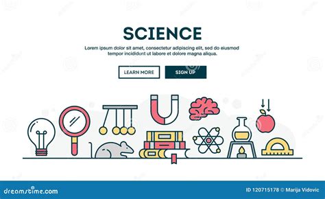 Science Colorful Concept Header Flat Design Thin Line Style Stock Illustration Illustration