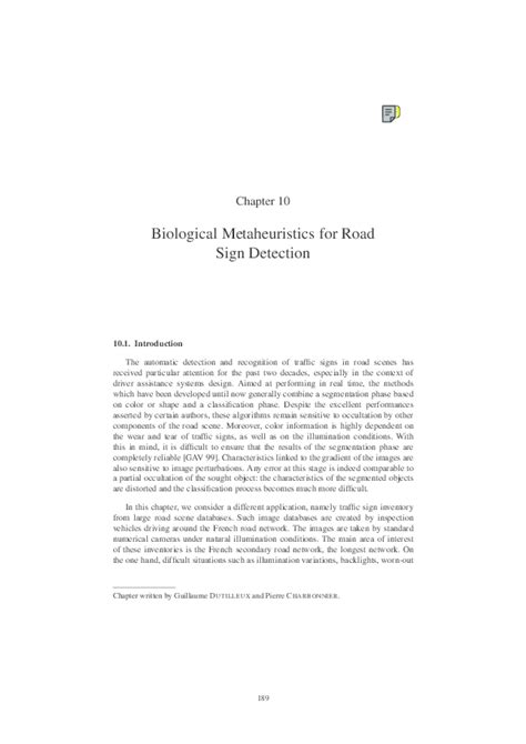 Pdf Biological Metaheuristics For Road Sign Detection