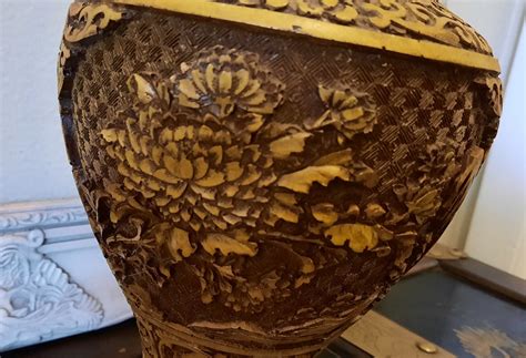 Vintage Asian Lamp Antique Lamp Cinnabar Lamp Asian Lamp Chinese Lamp