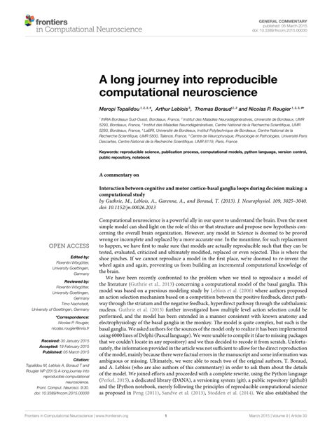 Pdf A Long Journey Into Reproducible Computational Neuroscience