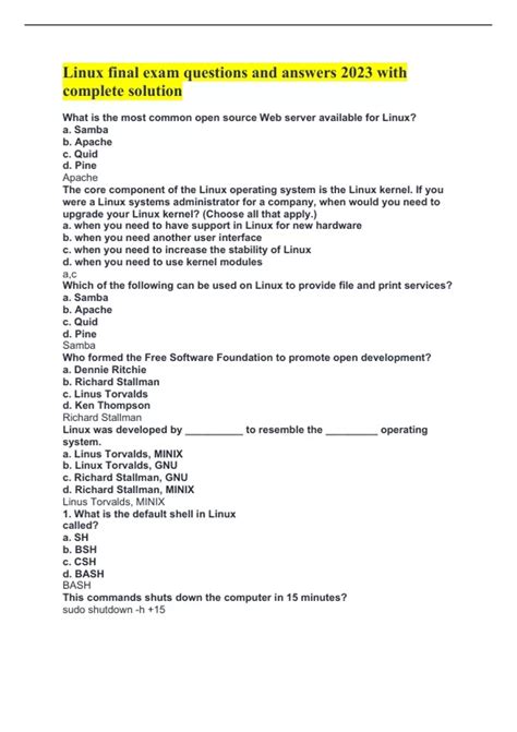 Linux Final Exam Questions And Answers With Complete Solution Linux Stuvia US