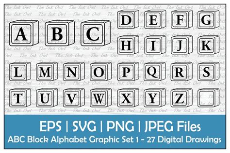 Abc Full Alphabet Blocks Vector Clipart Outline Stamp Drawing